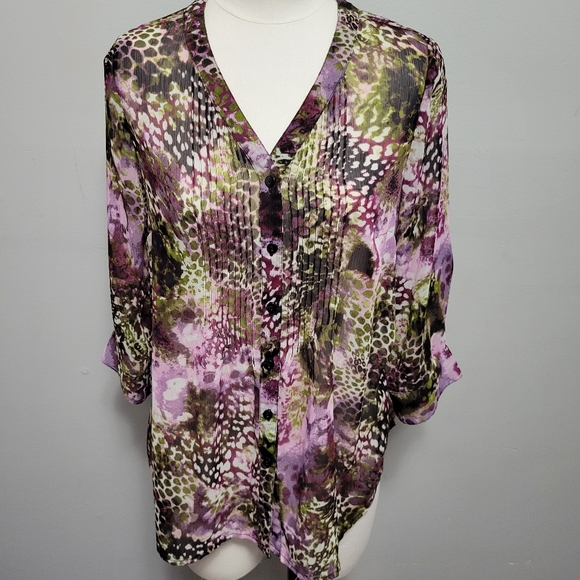 Monterey Bay | Tops | Monterey Bay Watercolor Animal Print Sheer Button ...
